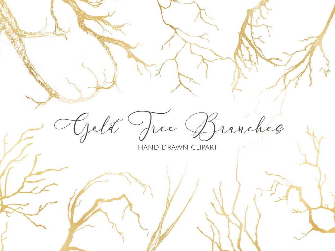 Gold Tree Branches PNG Clipart, Bare Branch Silhouette for Digital ...