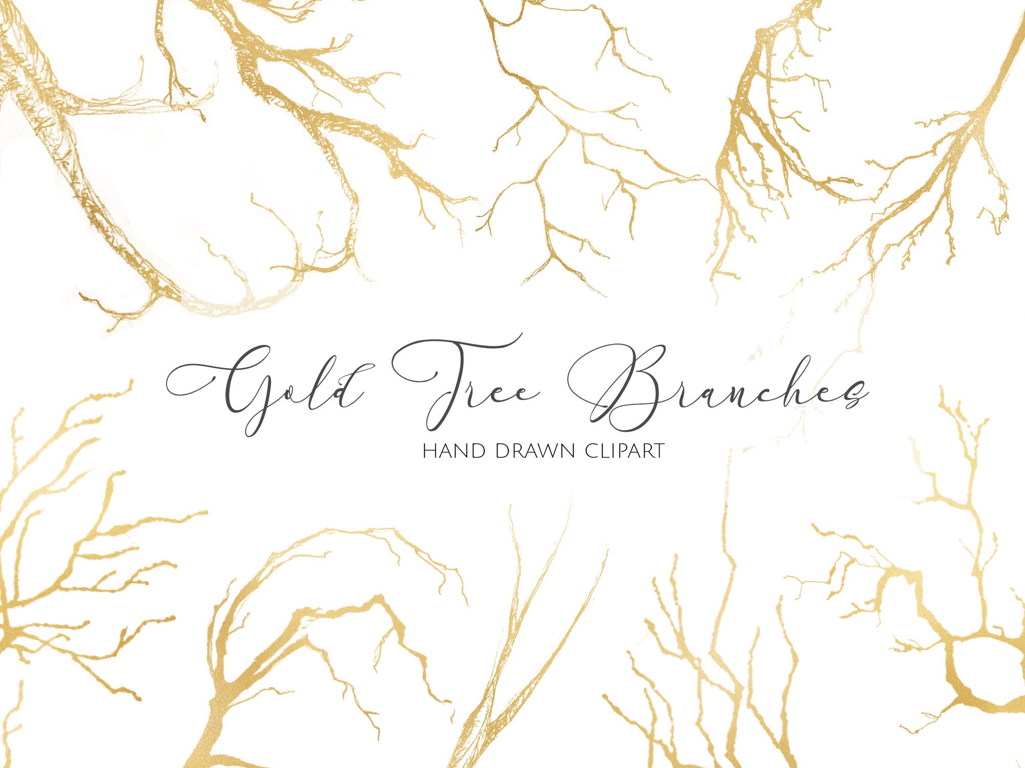 Gold Tree Branches PNG Clipart, Bare Branch Silhouette for Digital ...