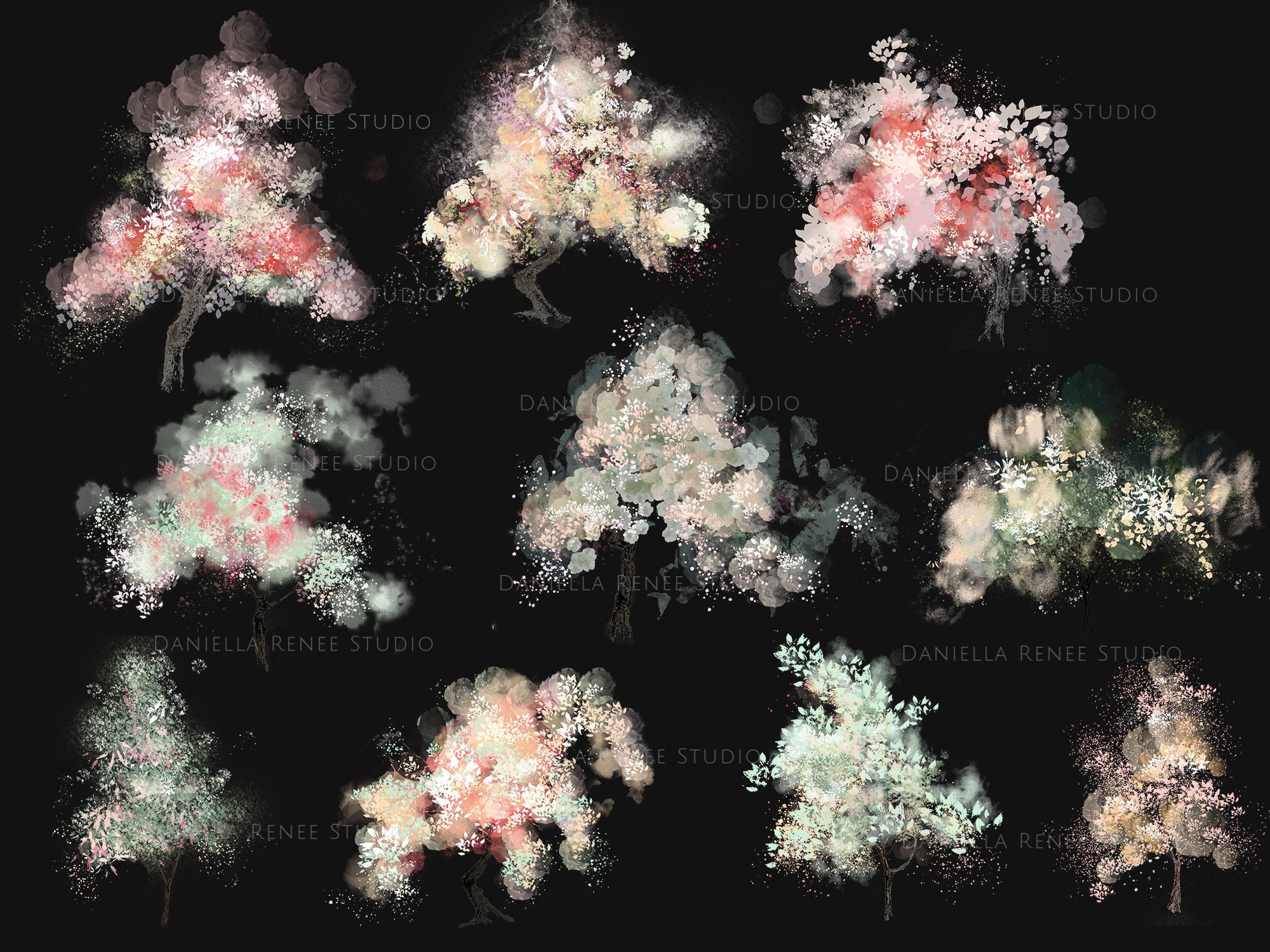 Spring Trees PNG Watercolor Clipart Floral Blossom Landscape - Etsy