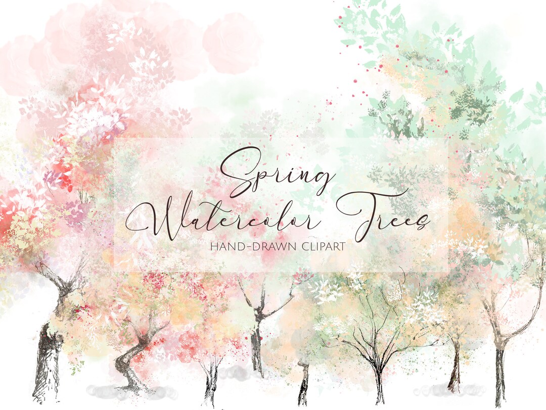 Spring Trees PNG, Watercolor Clipart, Floral Blossom Landscape for ...