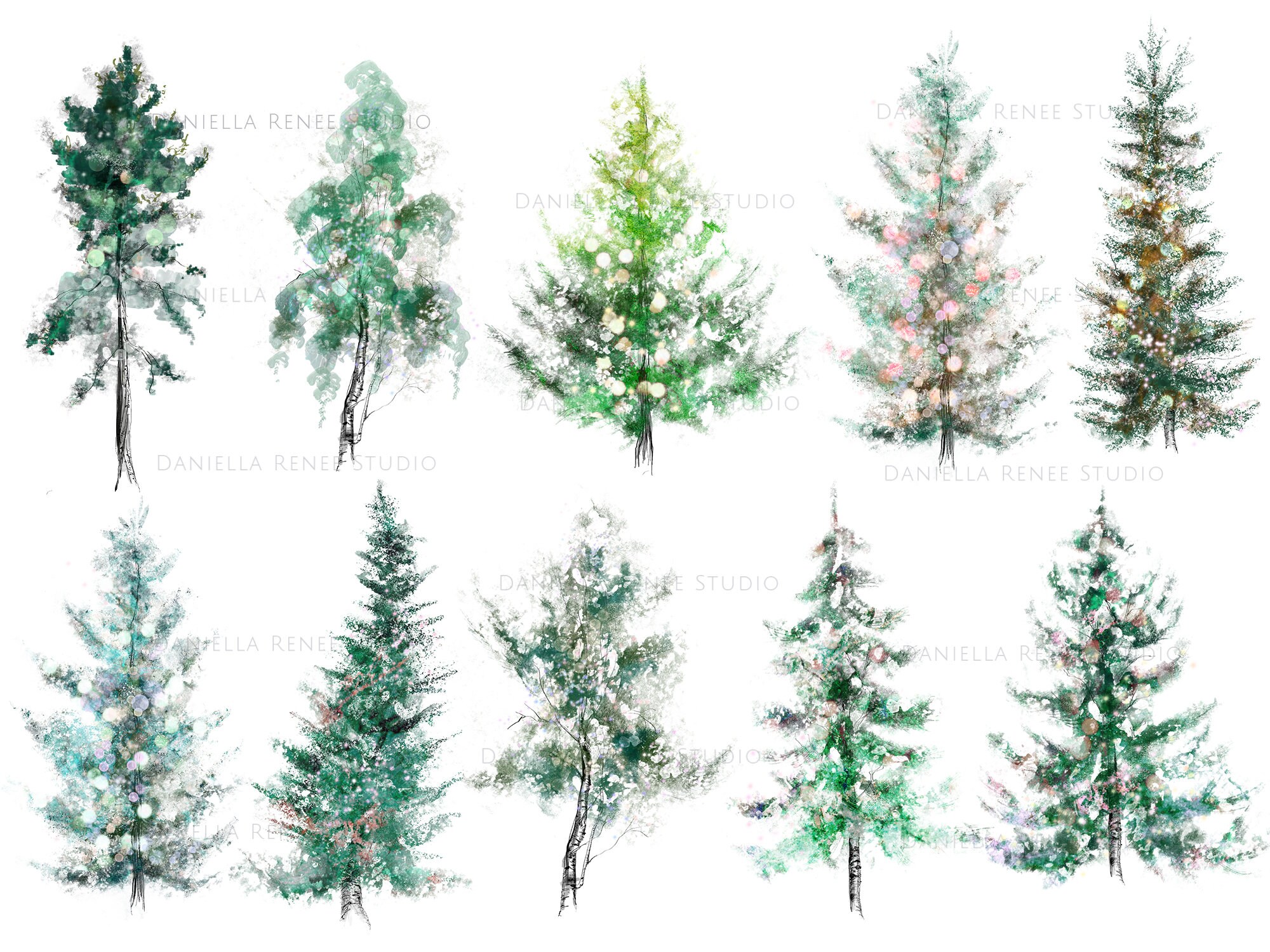 Evergreen Trees Clipart, Winter Wonderland Christmas Conifers Pines ...