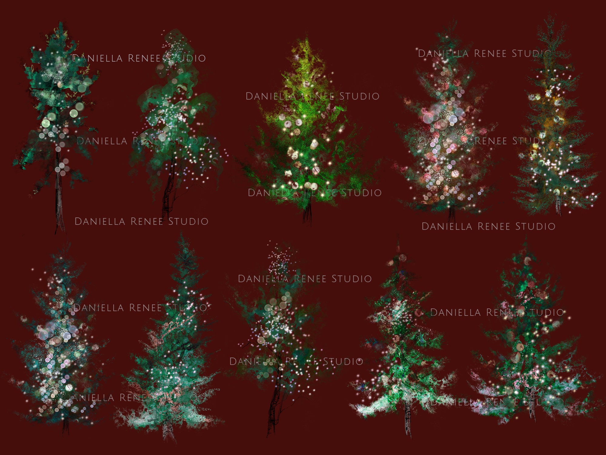 Evergreen Trees Clipart, Winter Wonderland Christmas Conifers Pines ...