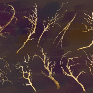 Gold Tree Branches PNG Clipart, Bare Branch Silhouette for Digital ...
