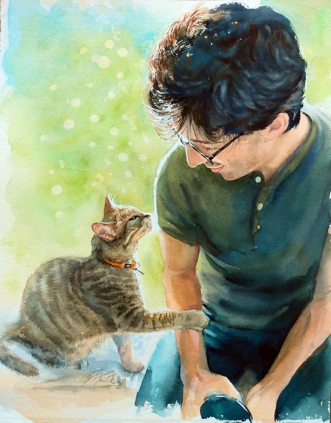 Custom Watercolor Portrait of Pet and Owner From Photo. Hand-painted ...