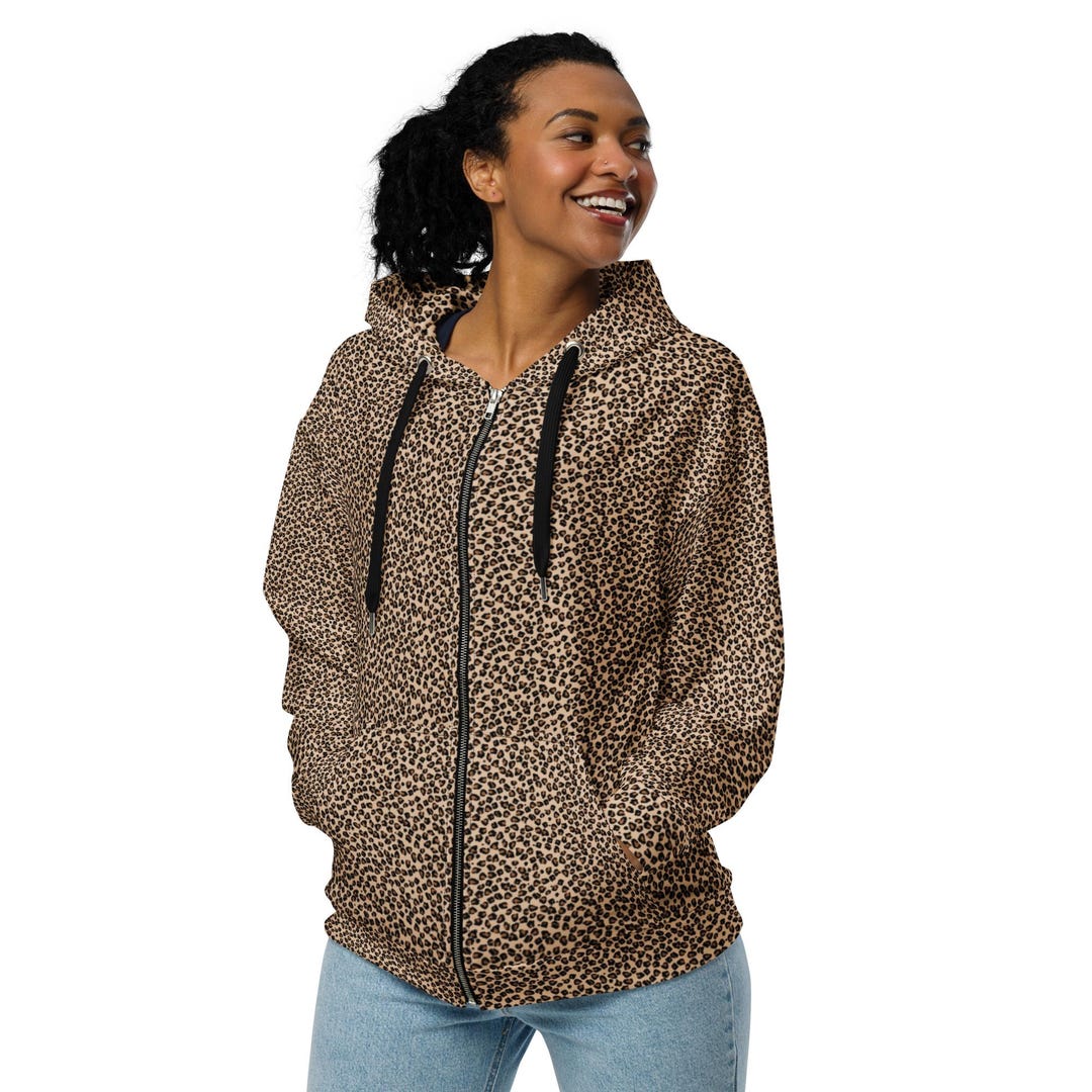 Leopard Print Unisex Zip Hoodie-gender Neutral Animal Print Hoodie - Etsy