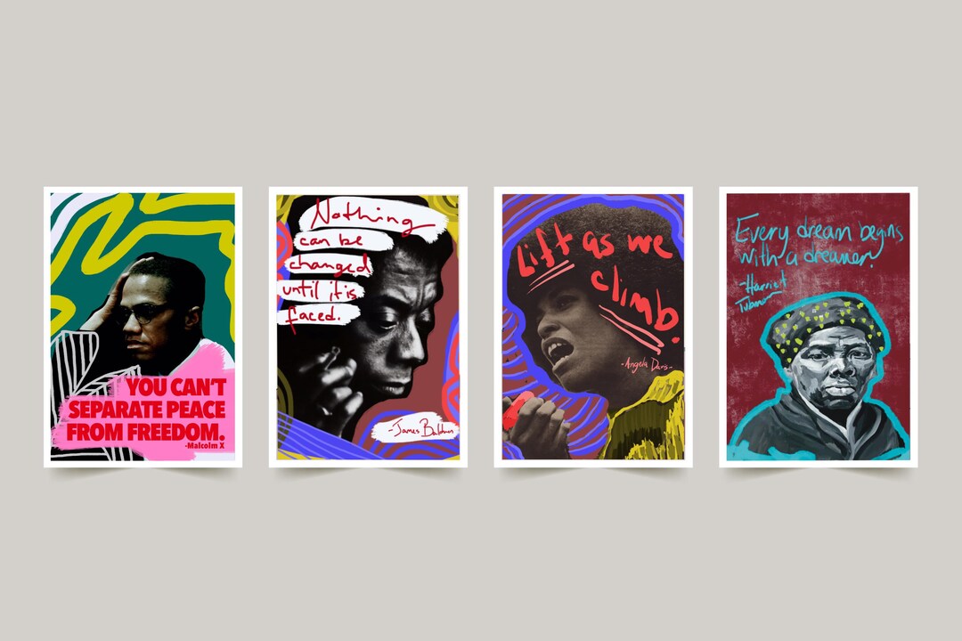 Civil Rights Leader Art Prints of Malcolm X, James Baldwin, Angela ...