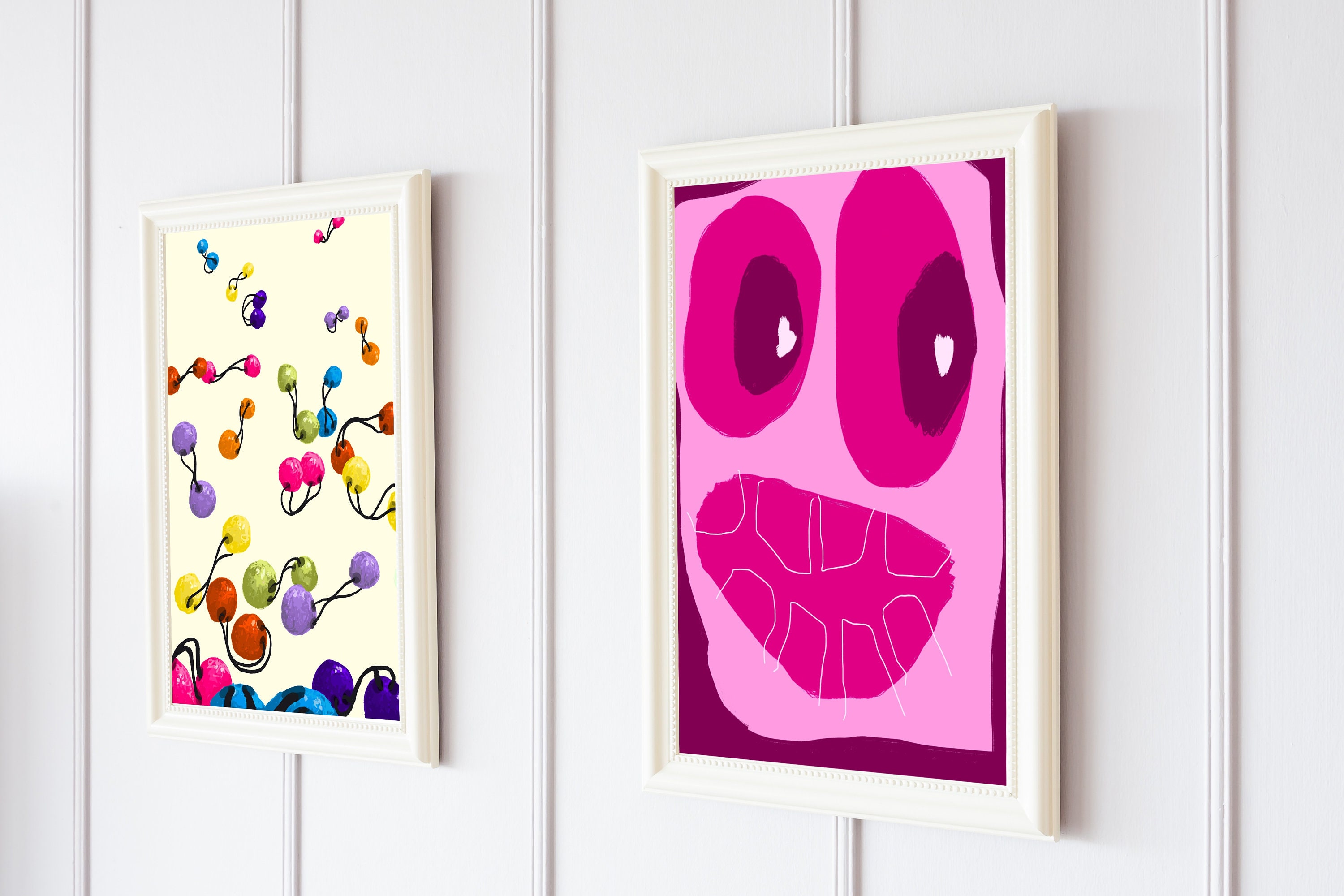 Whimsical Poster for Kids Bedroom, Quirky Pink Wallart, Silly Monster ...