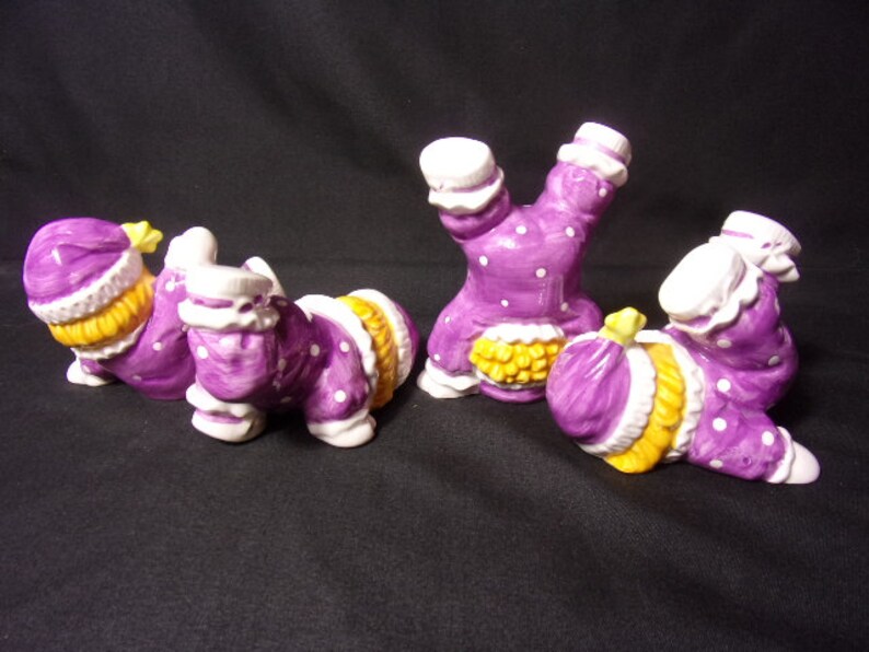 Vintage Tumbling Clowns Enesco Set of 4 Purple Ceramic Clowns Giftware ...
