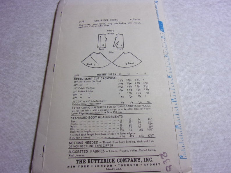 Vintage Drop Waist Dress Pattern, Butterick 3578 Pattern, 4 Piece Sew ...