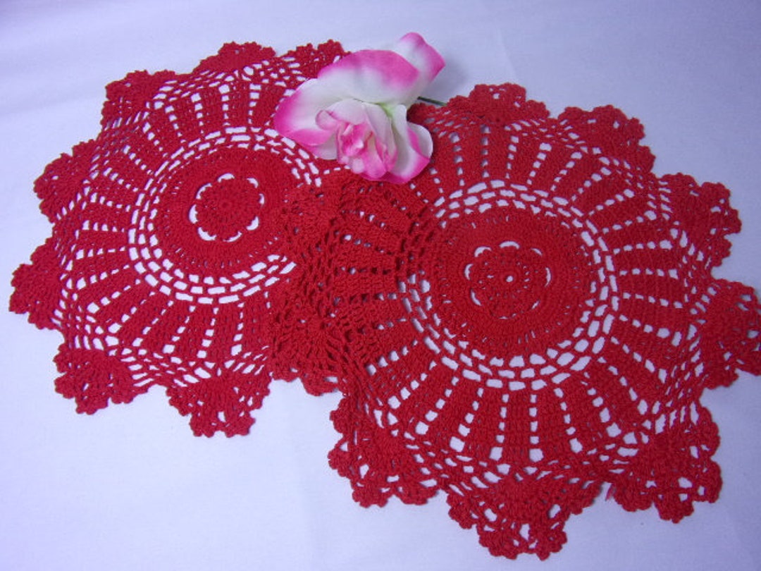 Doilies Red Crochet Doilies Set of 2 Valentine Doilies for Home Decor ...