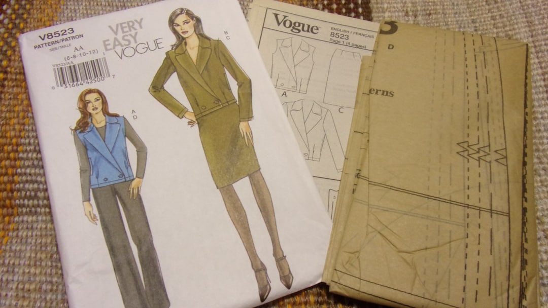 Vintage Vogue 8523 Sewing Pattern: Misses Jacket, Vest, Skirt & Pants ...