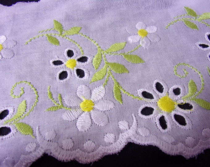 Daisy Embroidered Cotton Eyelet Lace Trim 4 Wide X 2 Yds White & Yellow ...