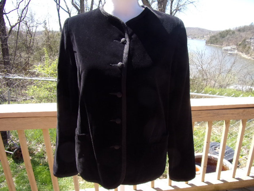 Vintage Tan F Jay Black Velvet Button Down Jacket, Canadian Sz 14W ...