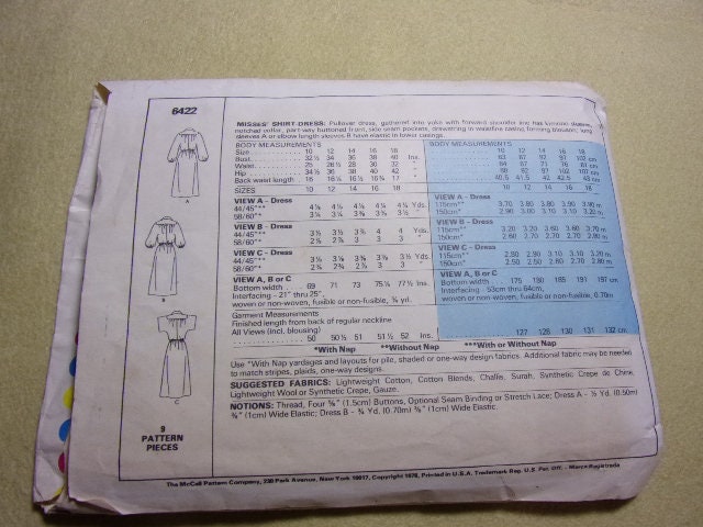 Vintage Mccall's Pattern 6422 Miss Size 12 With 3 Versions All Pieces ...