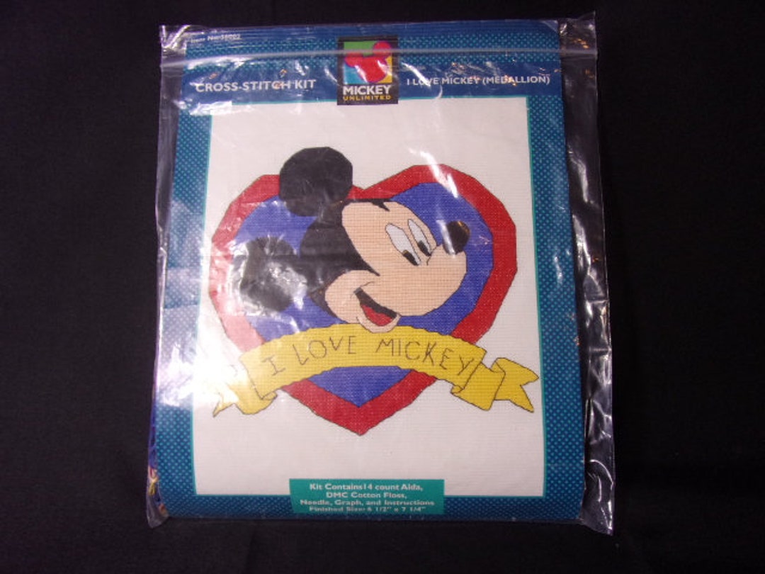 Mickey Mouse Cross Stitch Kit I Love Mickey Needle Craft 6.5" X 7.25 ...