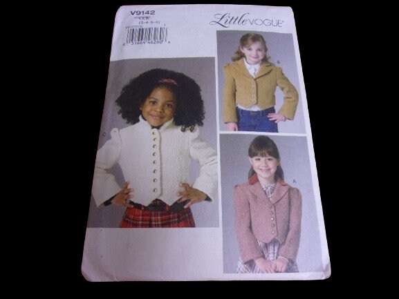 Little Vogue Girls Jacket Sewing Pattern V9142 Size 3-6 Sassy Back to ...