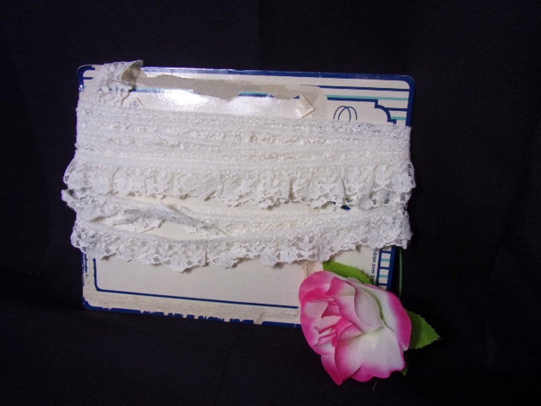 Heirloom Floral Lace Trim, 1" Wide White Lace Gathered Trim, 6 Yds ...