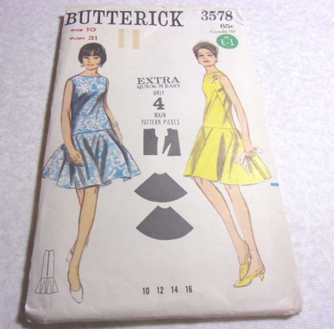 Vintage Drop Waist Dress Pattern, Butterick 3578 Pattern, 4 Piece Sew ...