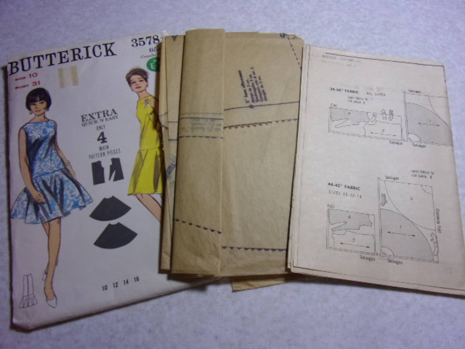 Vintage Drop Waist Dress Pattern, Butterick 3578 Pattern, 4 Piece Sew ...