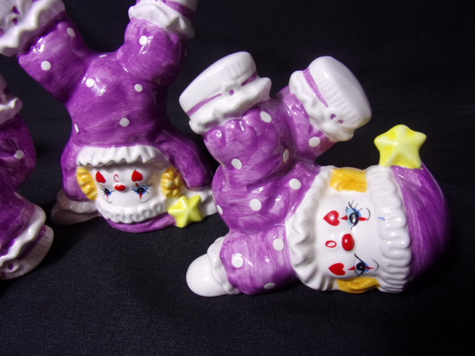 Vintage Tumbling Clowns Enesco Set of 4 Purple Ceramic Clowns Giftware ...