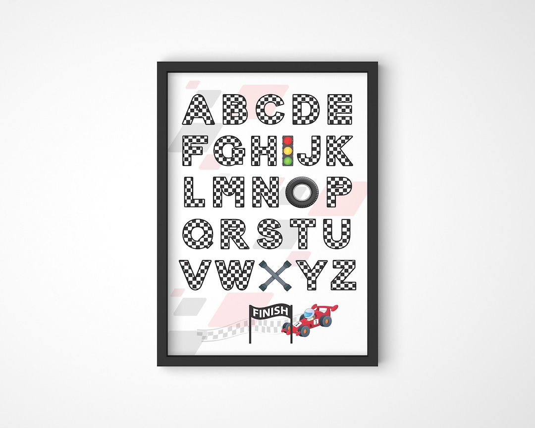 Race Car Alphabet Print, ABC Poster, Car Nursery Decor, Printable ...
