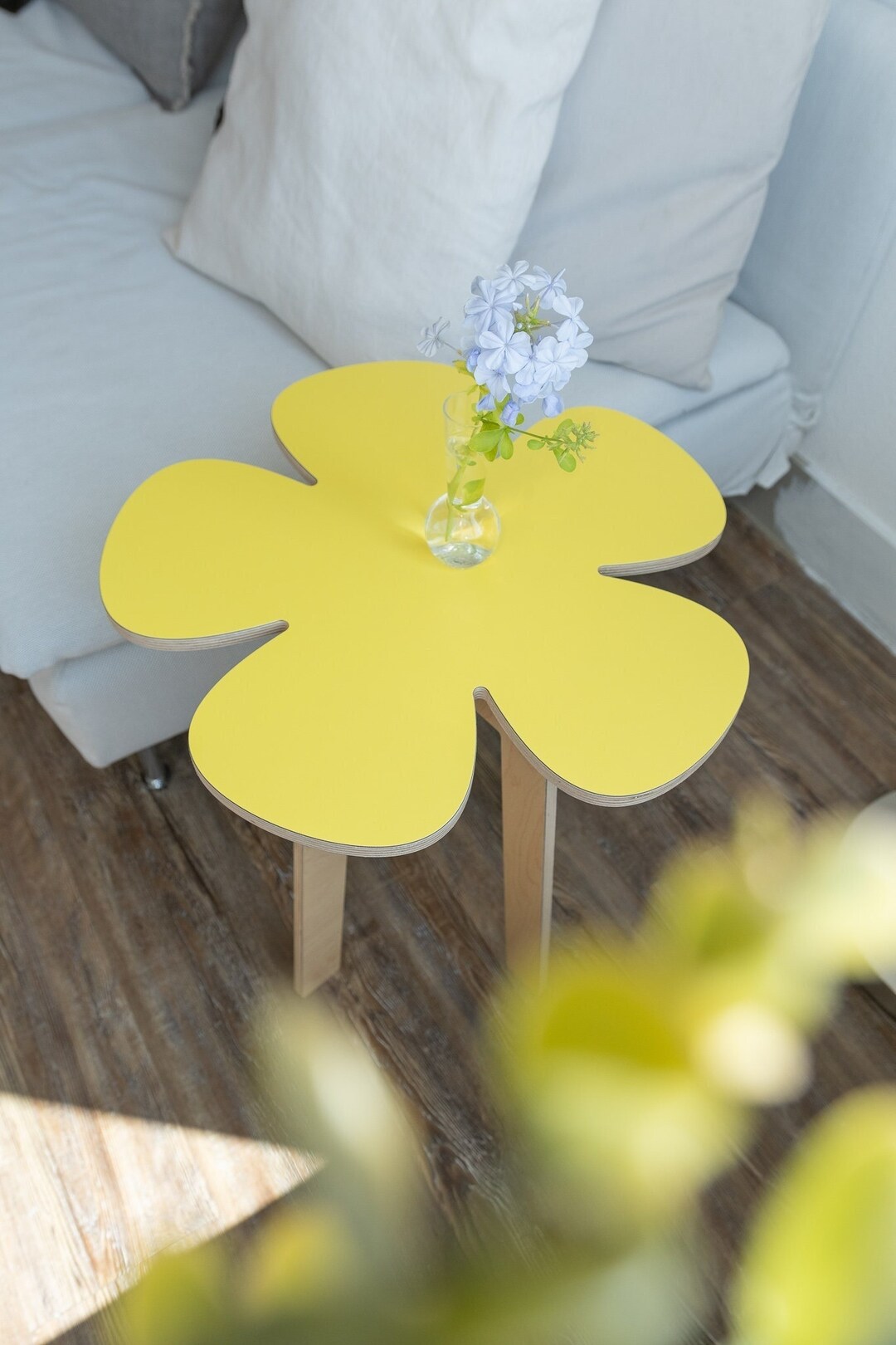 Flower Side Table, Bedside Table, Curvy Side Table, Yellow Table, Dorm ...