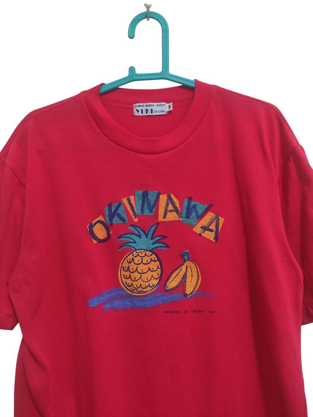 Vintage Simple Okinawa Drawing by Hand Made YUKI Original RED T-shirt ...