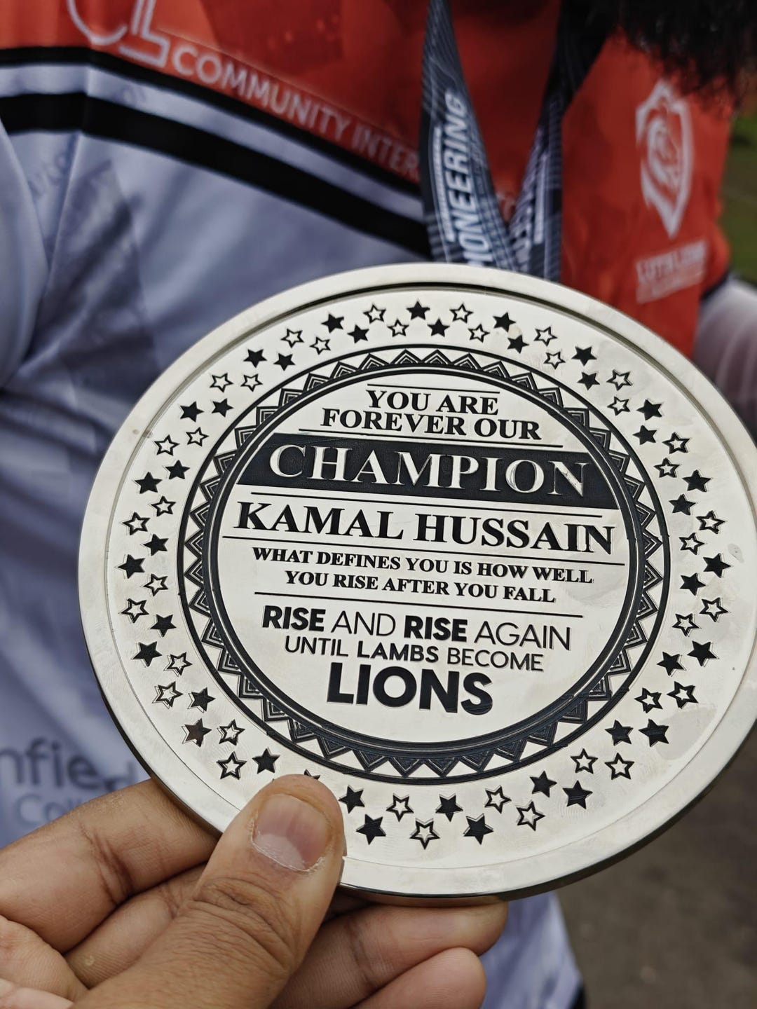 Custom Engraved Giant Mirror Shield – 150mm Metal Trophy With Ribbon ...