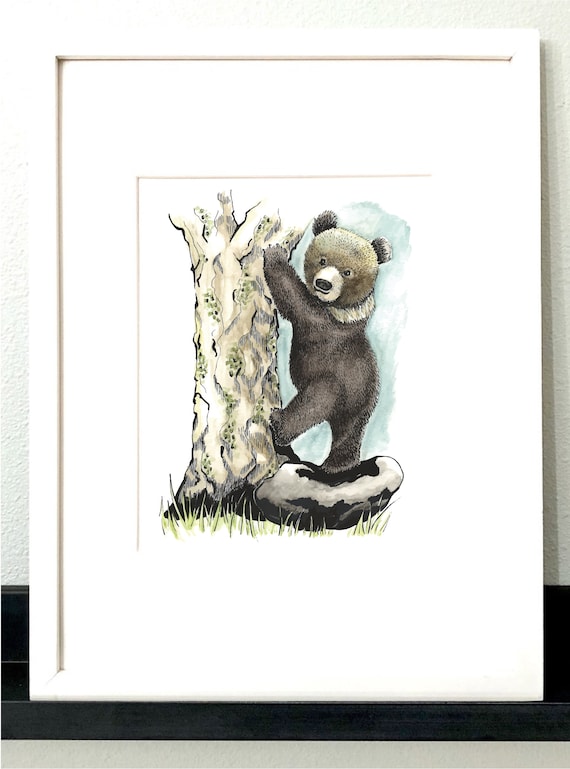 Baby Bear Portrait Animal Art Print Water Color/pen/ink | Etsy