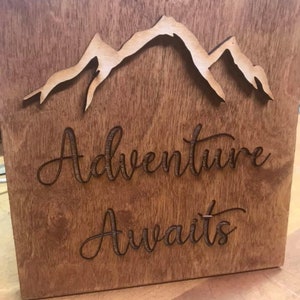 Adventure Awaits Sign, Wood Adventure Sign, Rustic Wall Decor, Travel ...