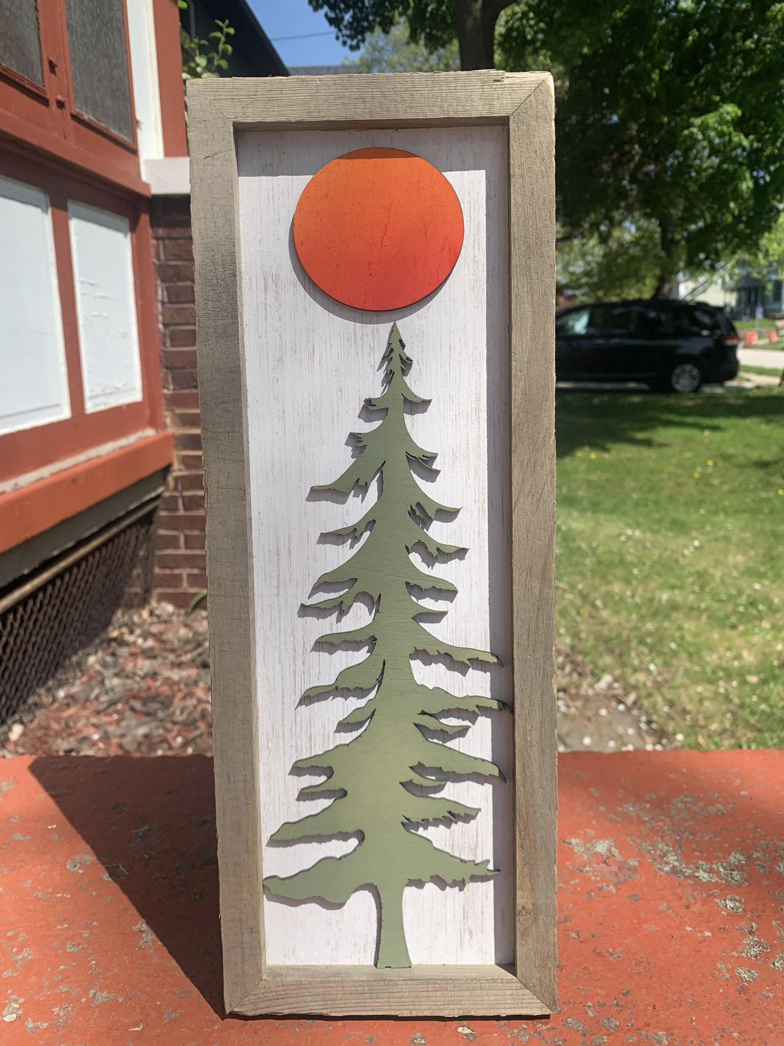 Laser Cut Pine Tree Sunset Wood Wall Art: Rustic Cabin Decor - Etsy