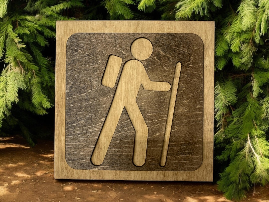 Hiking Trail Symbol Sign: 8x8" Stained Wood Hiker Decor - Etsy
