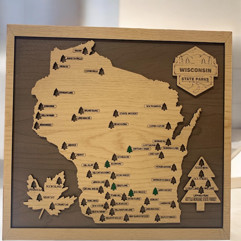Wisconsin State Parks Wooden Travel Map – Track Visits, Handcrafted ...