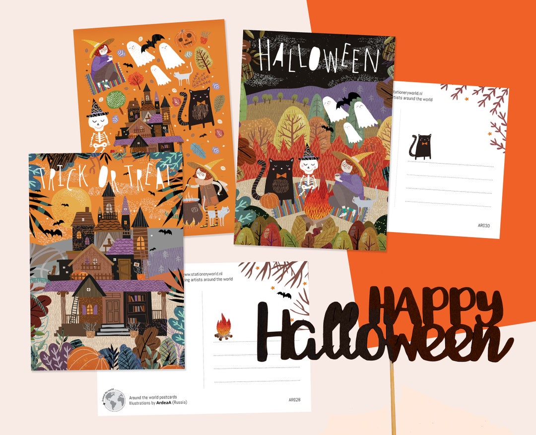 Happy Halloween Postcard Set - Etsy
