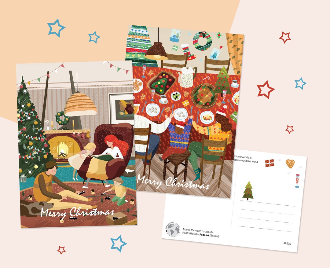 Family Christmas Postcard Set - Etsy