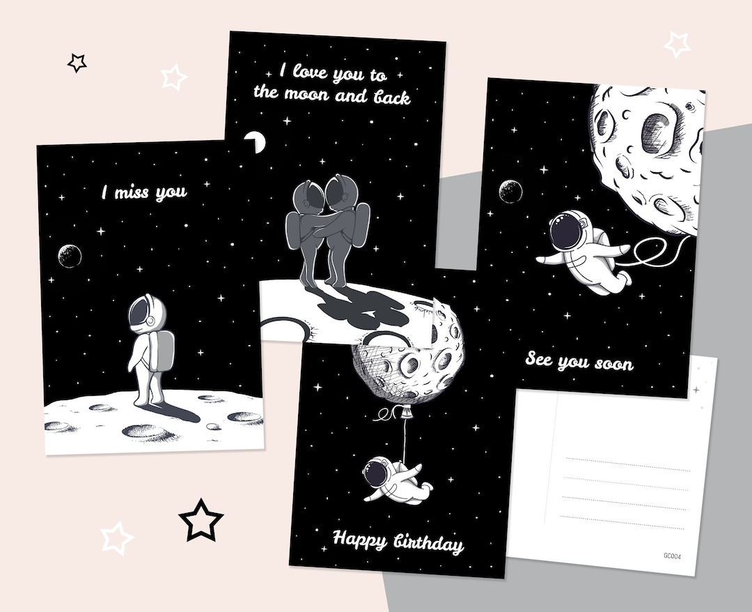 Space Themed Postcards (love, Birthday) - Etsy