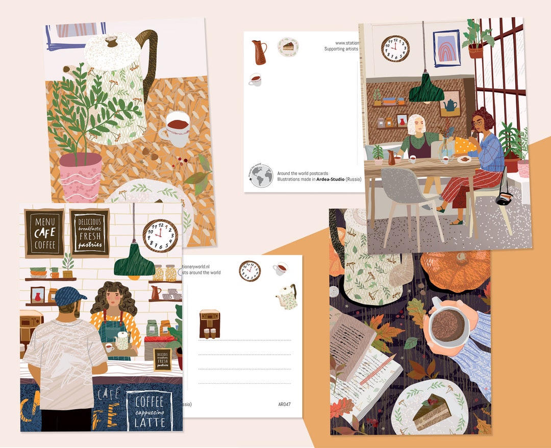 Café Postcard Set - Etsy