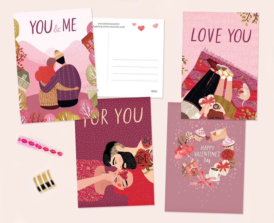 Love & Valentines Day Postcard Set - Etsy