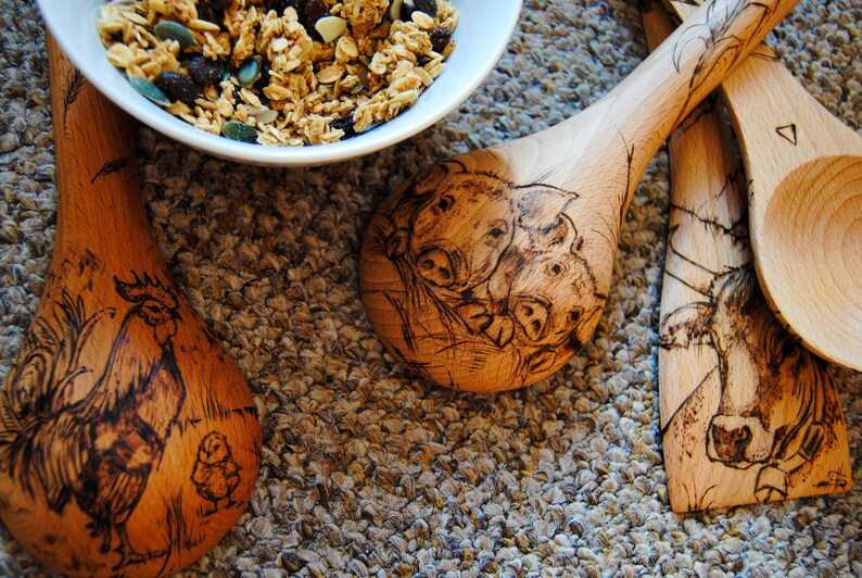 Custom Wildlife Wooden Spoon Animals Wood Kitchen Spoon Cooking Spoon ...
