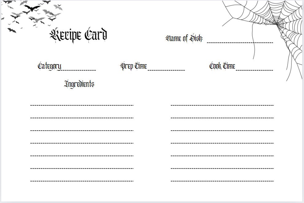 Gothic Simple Recipe Card | Download | Printable | Goth | Black & White ...