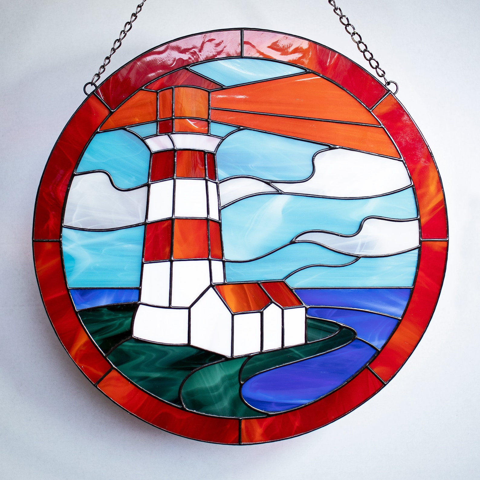 Lighthouse Stained Glass Pattern. Seascape Suncatcher. Template for ...