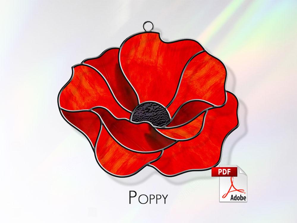Poppy Stained Glass Pattern. Flower Suncatcher. Poppy Template for ...