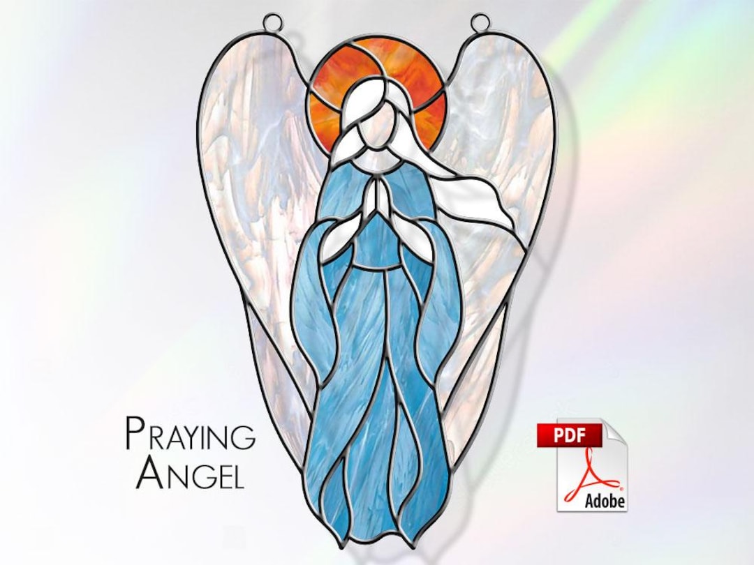 Praying Angel Stained Glass Pattern. Guardian Angel Suncatcher. Praying ...