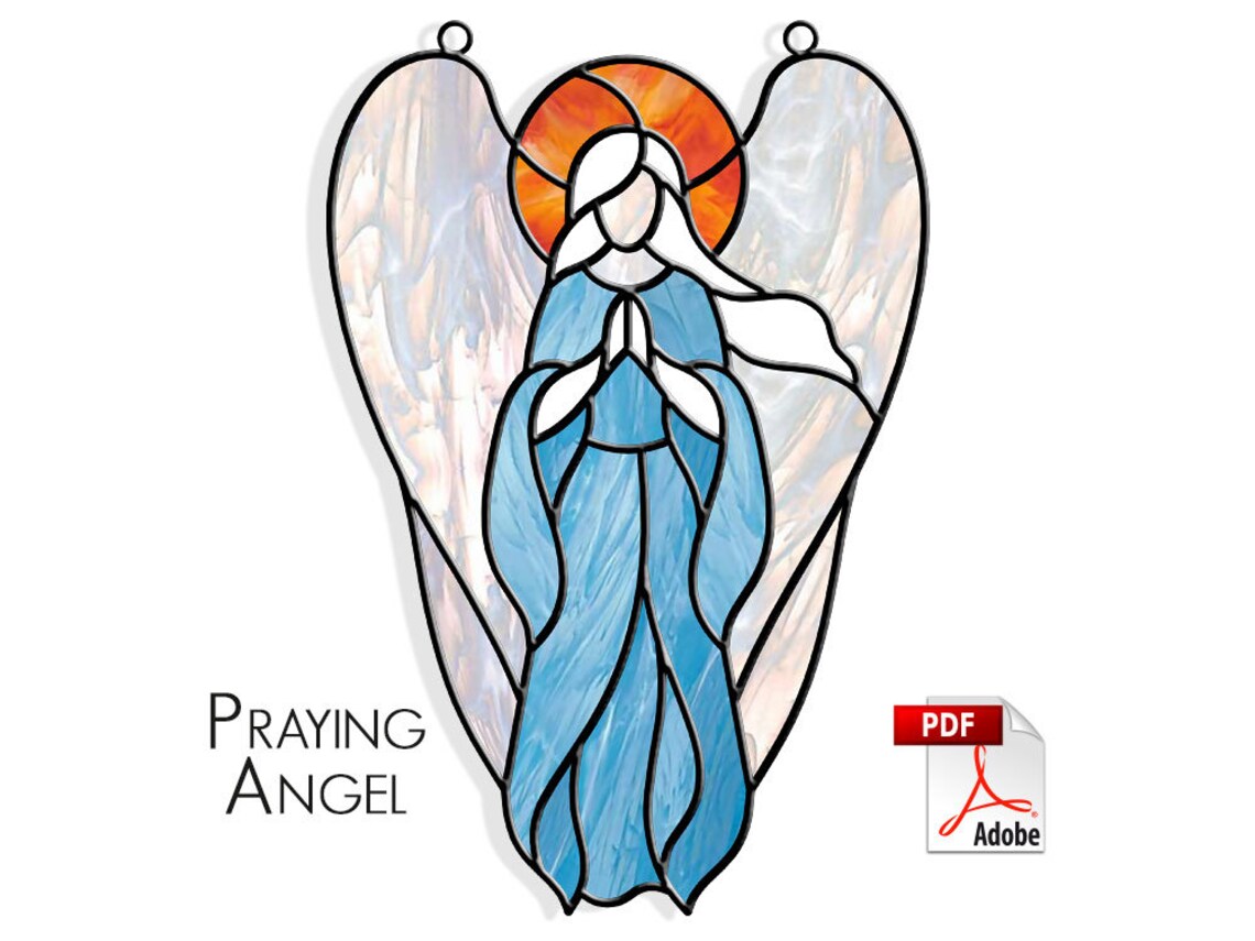 Praying Angel Stained Glass Pattern. Guardian Angel Suncatcher. Praying ...
