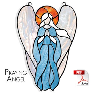 Praying Angel Stained Glass Pattern. Guardian Angel Suncatcher. Praying ...