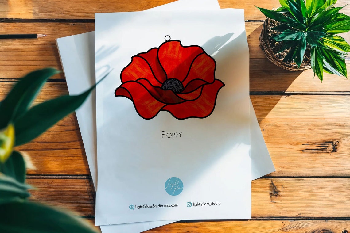 Poppy Stained Glass Pattern. Flower Suncatcher. Poppy Template for ...