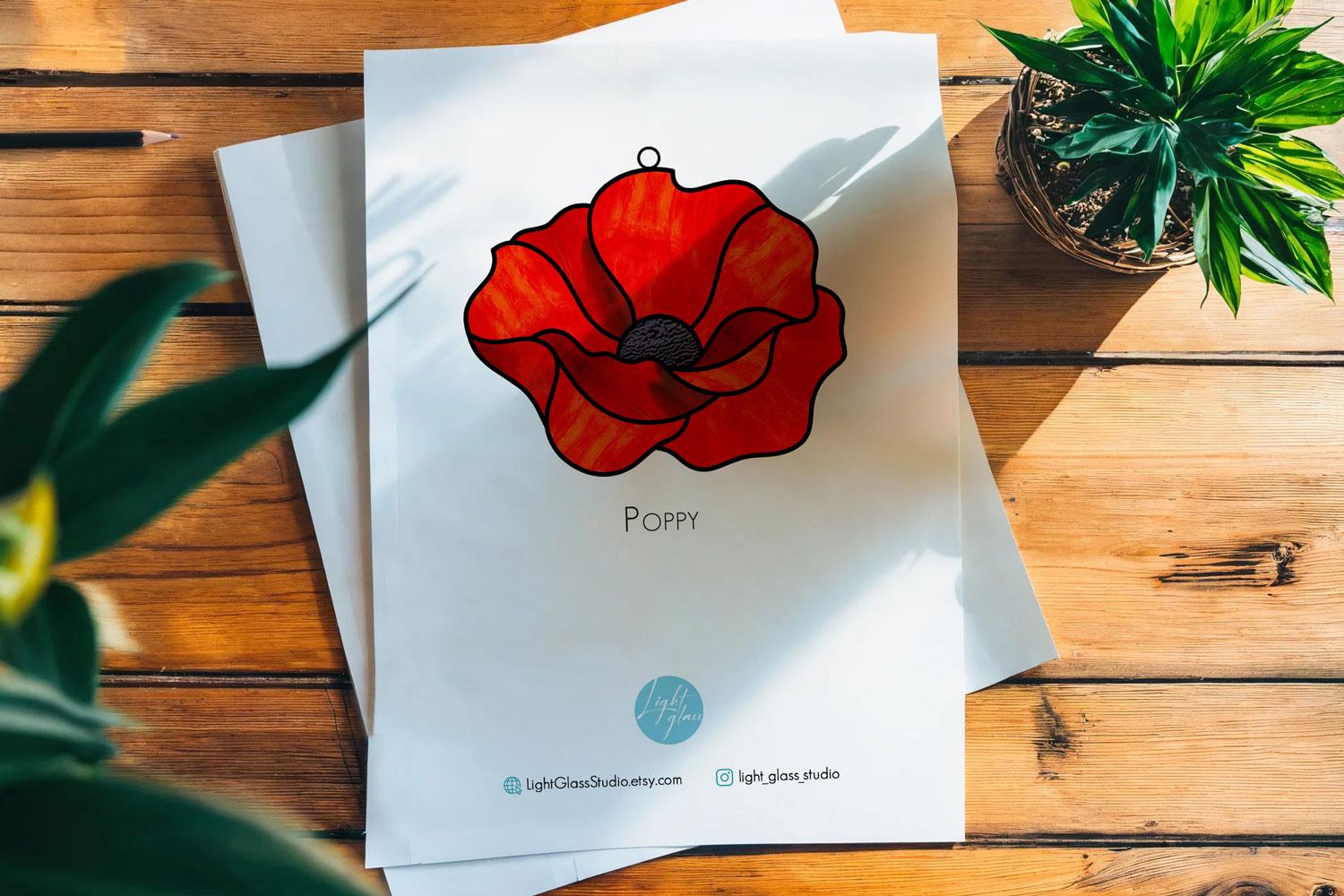 Poppy Stained Glass Pattern. Flower Suncatcher. Poppy Template for ...