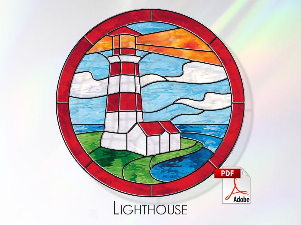 Lighthouse Stained Glass Pattern. Seascape Suncatcher. Template for ...