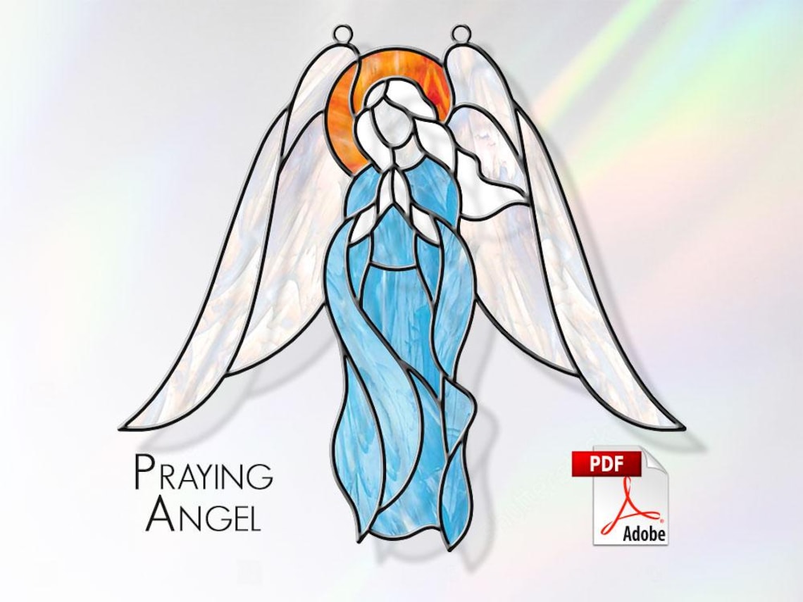 Praying Angel Stained Glass Pattern. Guardian Angel Suncatcher. Praying ...