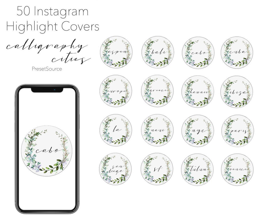 50 Matching Watercolor Calligraphy Cities Highlight Covers, Highlight ...